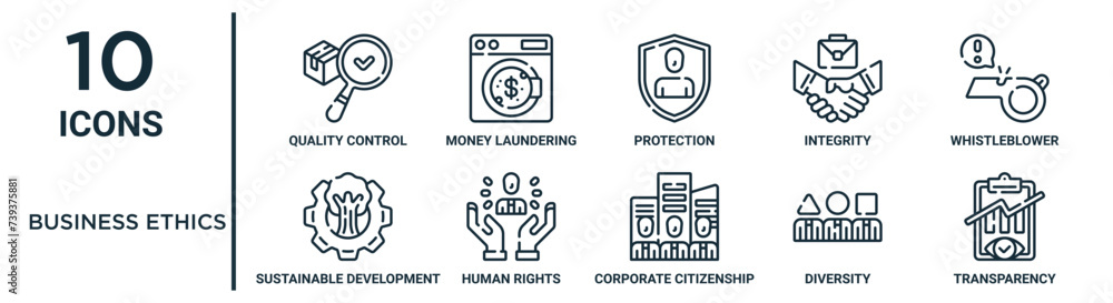 Vetor de business ethics outline icon set such as thin line quality ...