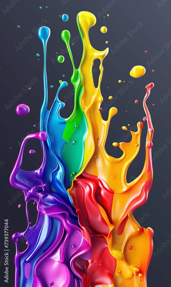 colorful cascading melted liquid rainbow crayons splash frozen in an ...