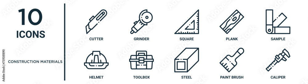 construction materials outline icon set such as thin line cutter ...