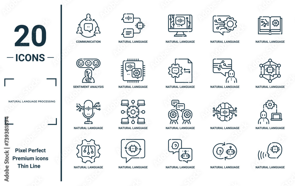 Vetor de natural language processing linear icon set. includes thin ... Vetor de natural language processing linear icon set. includes thin ...