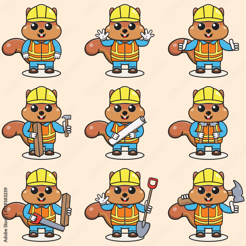 Cute Squirrel Construction Contractor Illustration. Vector illustration ...