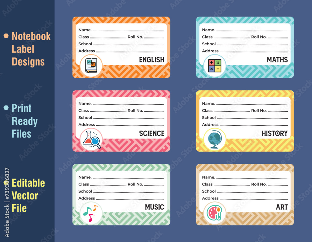 Subject Label for notebook printable template design, Notebook Diary ...