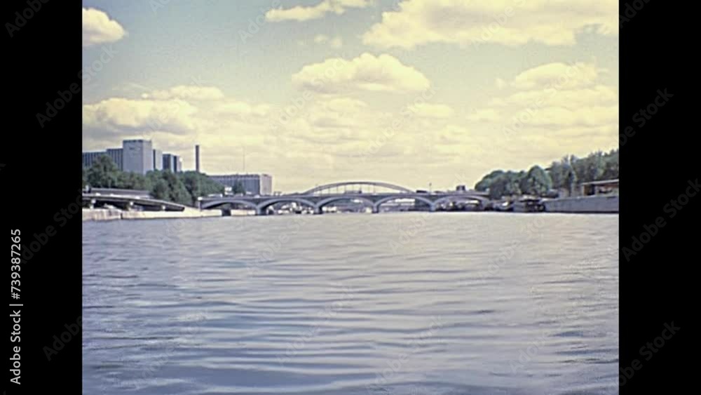 PARIS, FRANCE - CIRCA 1976: Touristic boat tour on Senna French river ...