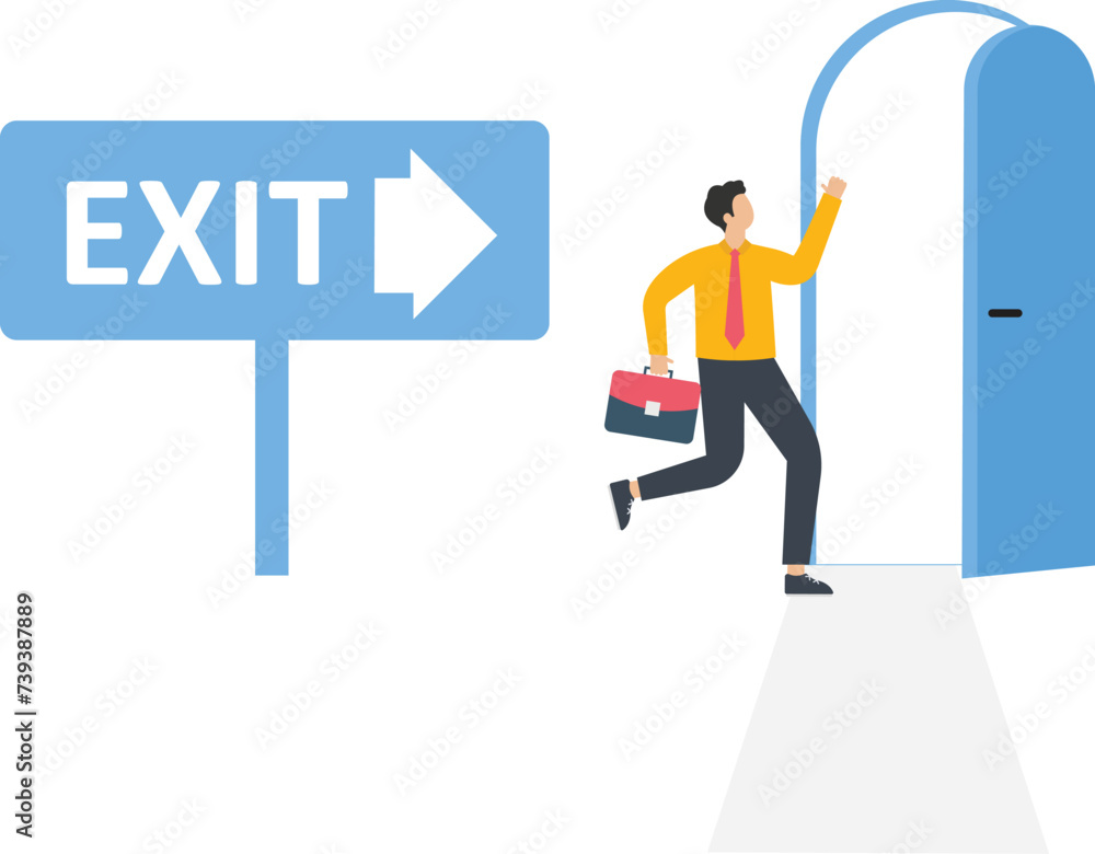 Exit office and leave, Running out from office, Way out and exit point ...