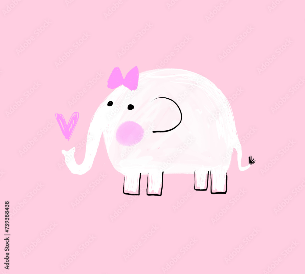 Vector Illustration with Cute Elephant Girl. Funny Hand Drawn Nursery ...