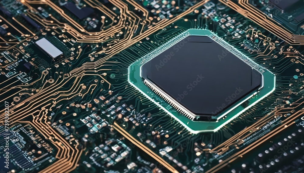 micro chip circuit design of a CPU motherboard and processor reflecting ...