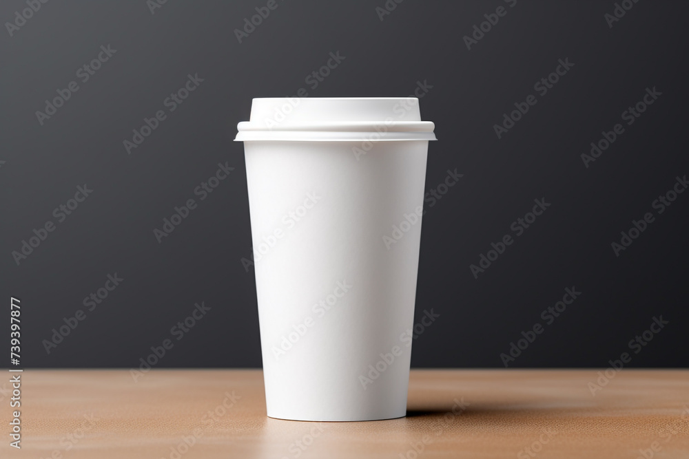Blank takeaway white color paper cup on the wooden table. Disposable ...