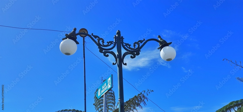 Vintage street lamps, old electric street lights in Mount Merapi ...
