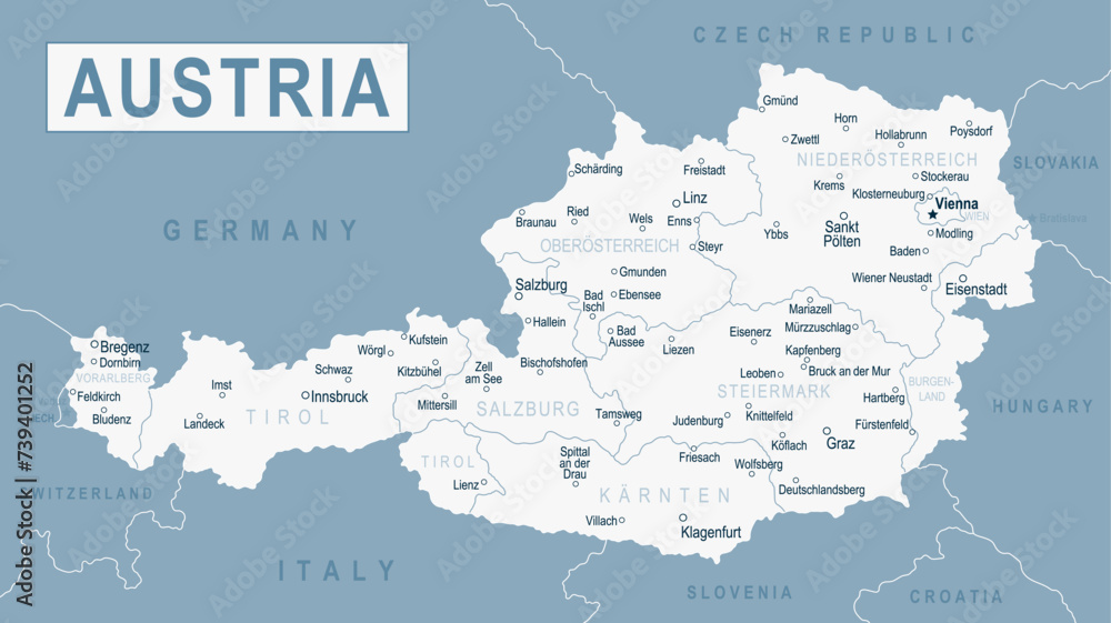 Austria Map. Detailed Vector Illustration of Austrian Map Stock Vector ...