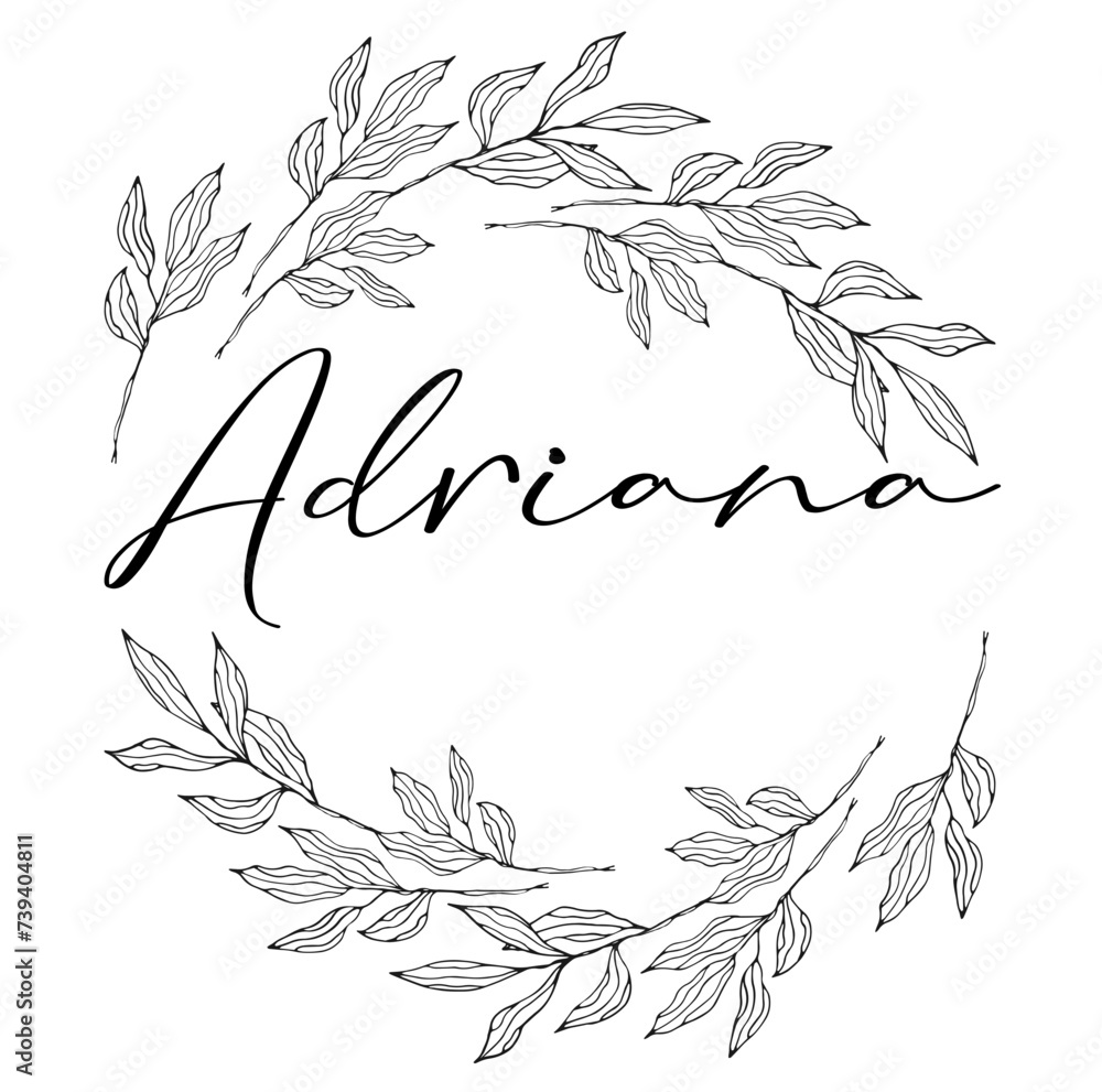 Adriana - black color - name written enclosed in a circle crown of ...