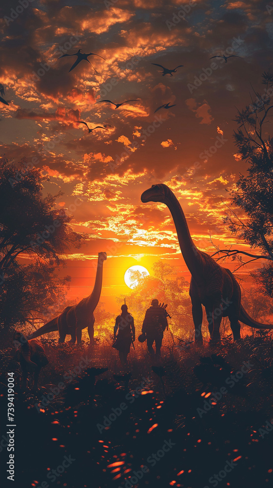 Silhouettes of humans from 2000 years ago in a suspenseful hunt ...