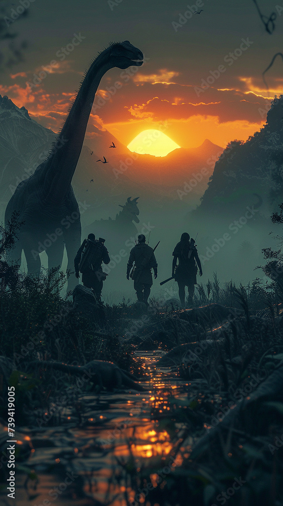 Silhouettes of humans from 2000 years ago in a suspenseful hunt ...