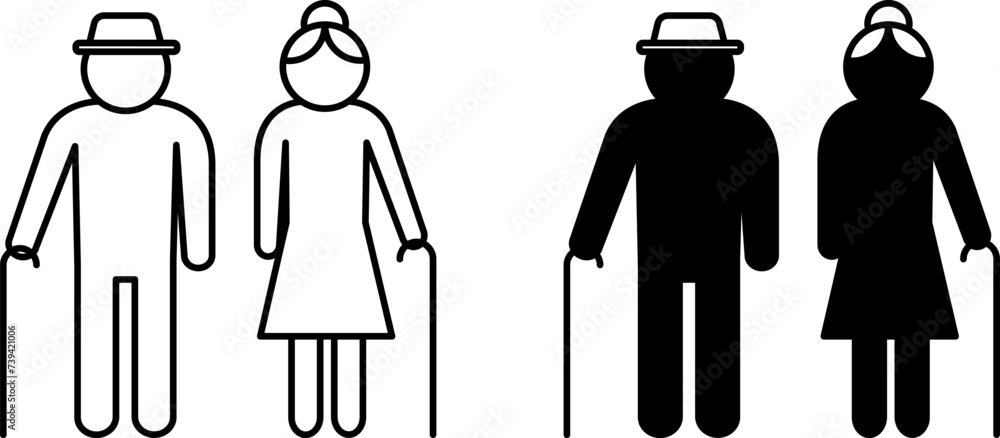 Seniors icons. Black and White Vector Icons of Elderly People ...