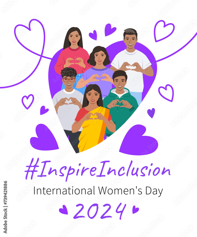 Inspire inclusion campaign pose. International Women's Day 2024 theme poster. Smiling Indian ...