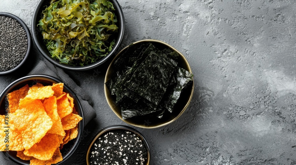 Organic natural seaweed chips. Edible algae superfood. Crispy dried ...