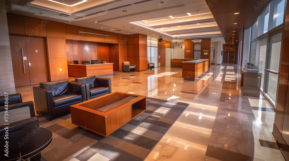 The interior of a luxury office building featuring high-end finishes ...