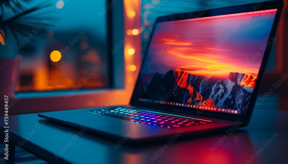 Sleek laptop with a vibrant display creating a cozy and modern ...
