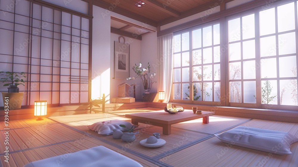 Enter a modern Japanese-style tiny room adorned with minimalist decor ...