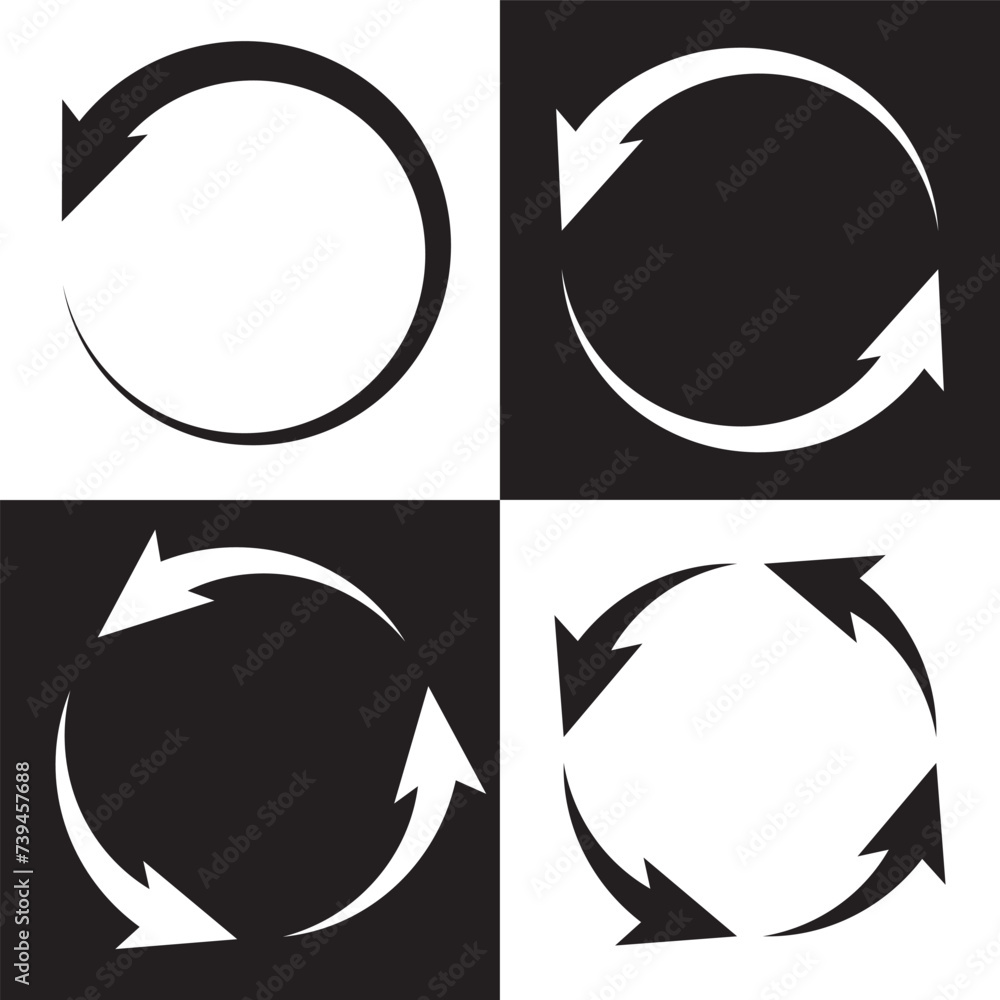 Circle arrow icons set. Round reload, restart, recycle and repeat ...