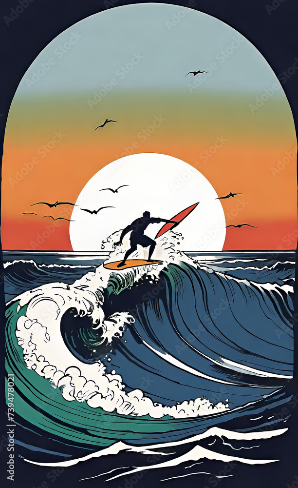 Vector illustration, print template for surfing and sea holiday t-shirt ...