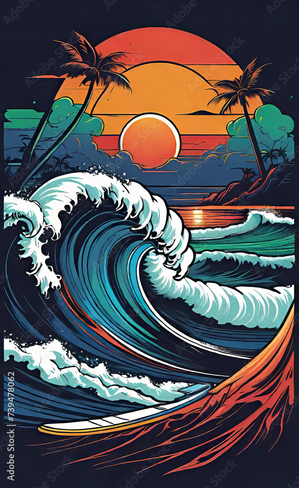 Vector illustration, print template for surfing and sea holiday t-shirt ...