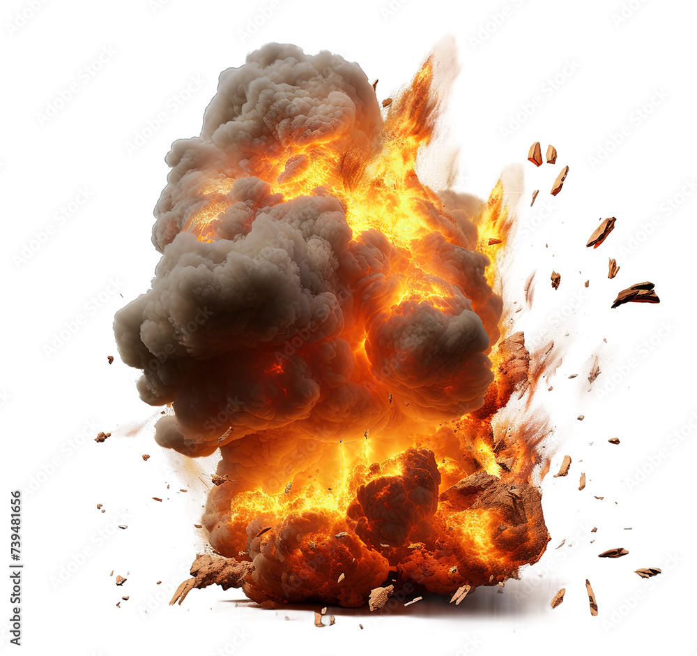 Explosion picture with flames and smoke , isolated transparent ...