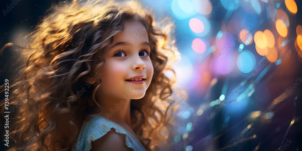A glimmering young girl captivated in an enchanted moment radiating ...