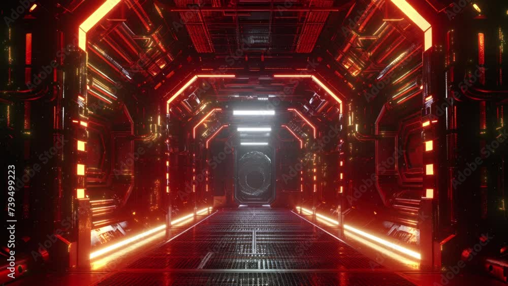 cyberpunk corridor with red light theme, a futuristic design with a ...