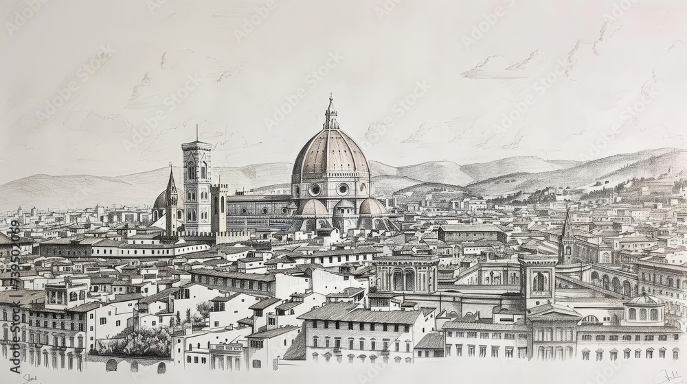 drawing of Florence city, capturing the essence of its historic ...