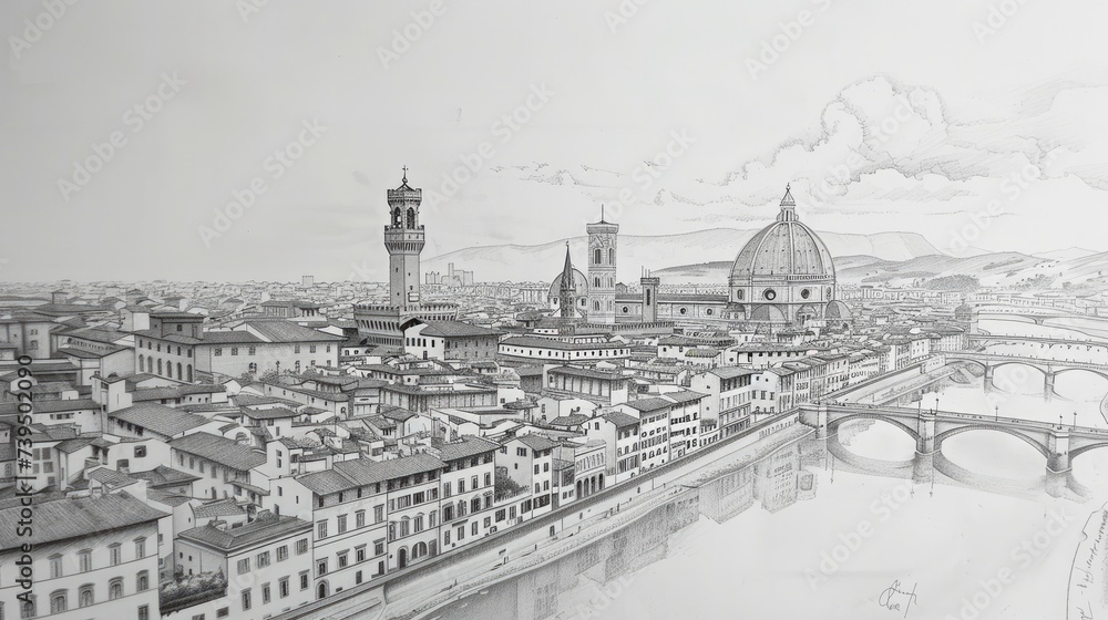drawing of Florence city, capturing the essence of its historic ...