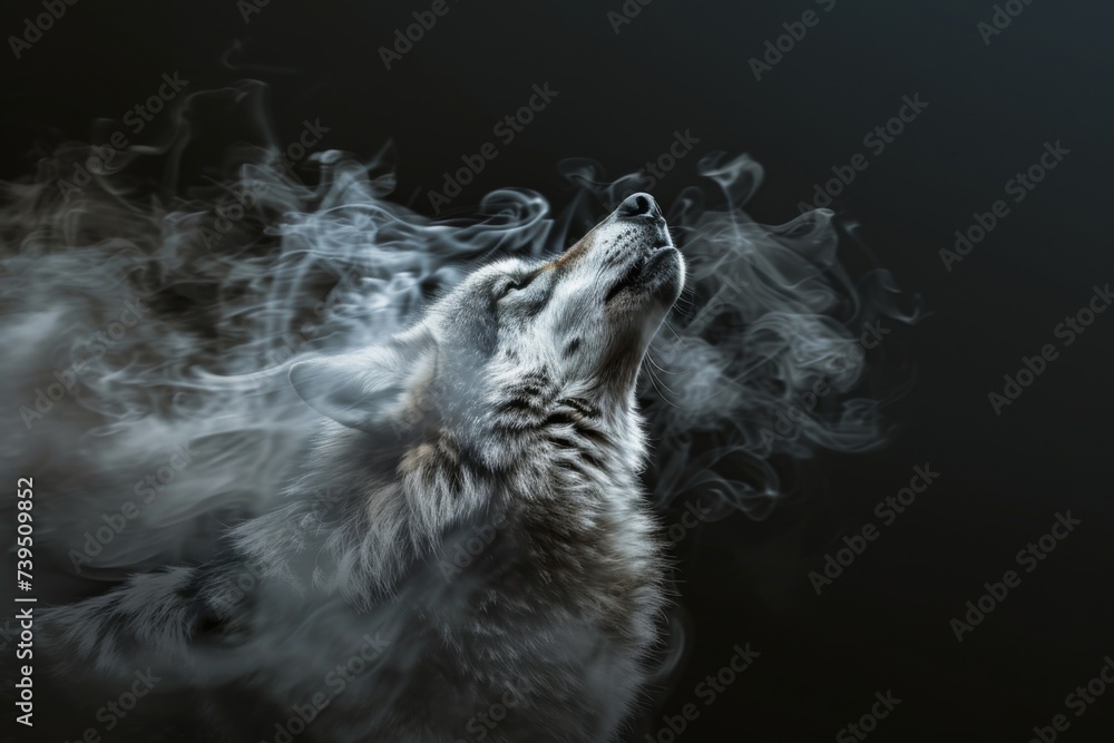 Enigmatic Wolf Amidst Fog - The stark image of a wolf enshrouded in ...