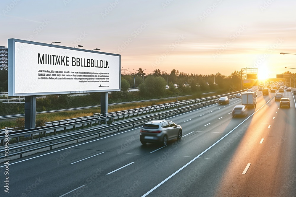 Minimalist Billboard Advertisement Mockup on a Busy Highway at Dawn ...