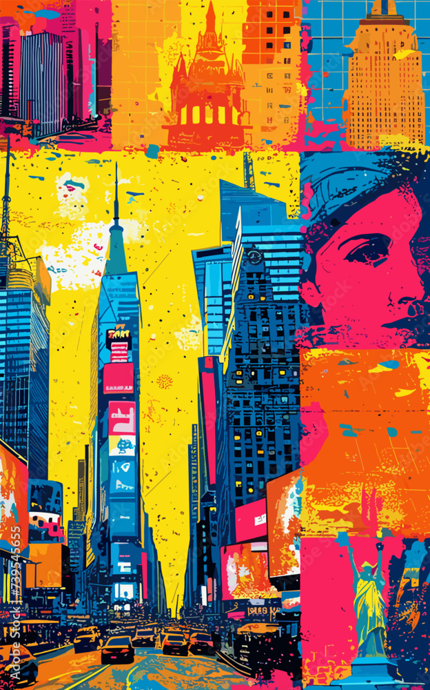 New York city pop art collage. Graphic posters of the modern city, with ...