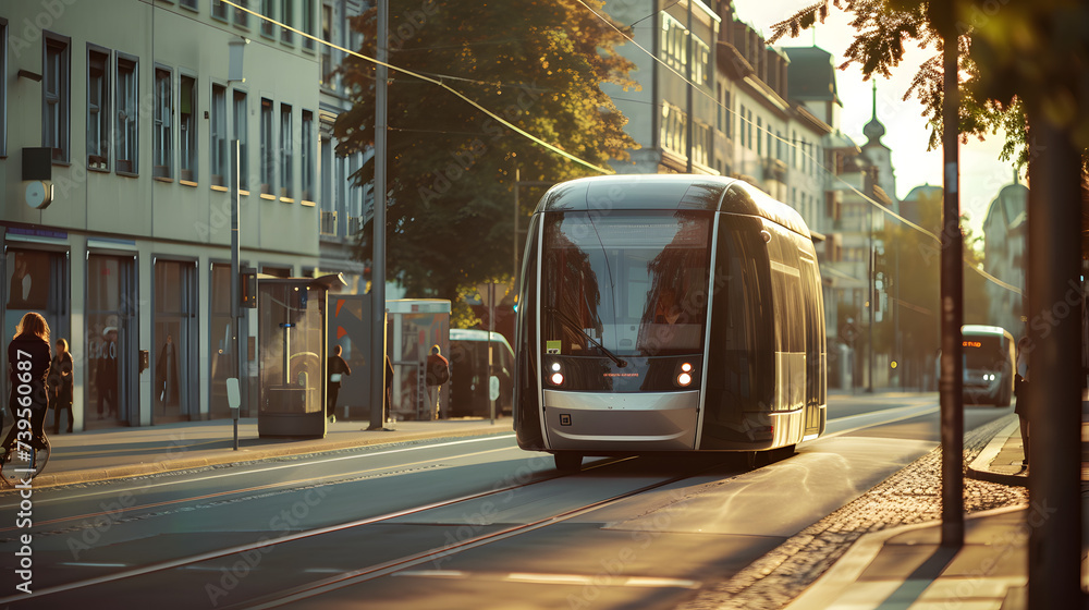 An autonomous bus trial on a city street part of a pilot project to ...
