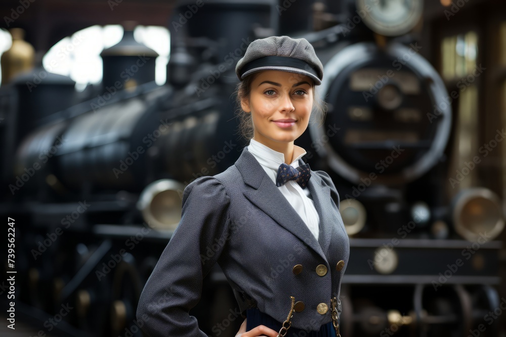 Strength and Elegance: A Female Train Conductor Standing Proudly in ...