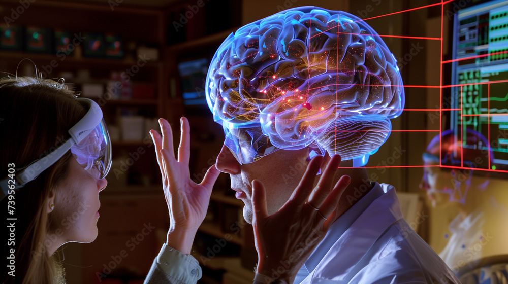 Collaboration between neuroscientists as they study a holographic ...