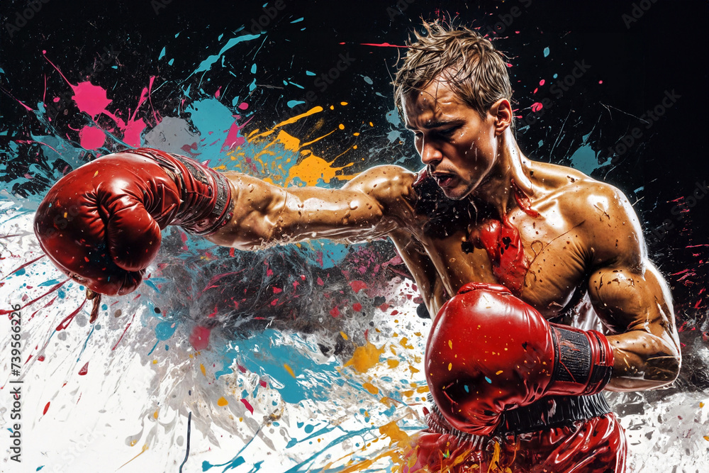 Boxer in action on a grunge background. Illustration of a boxer in ...