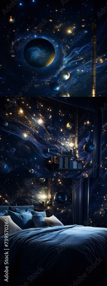 Blue and gold ethereal planets and starscape with a hint of surrealism ...