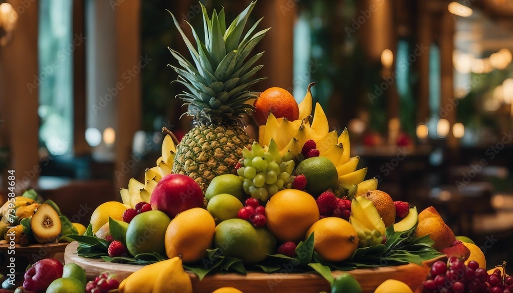 Exotic Fruit Display in a Luxury Resort, a display of colorful and ...