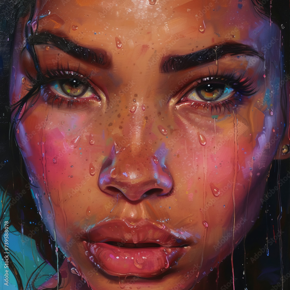 Vivid Emotions: A Portrait of Tears and Resilience Stock Illustration ...