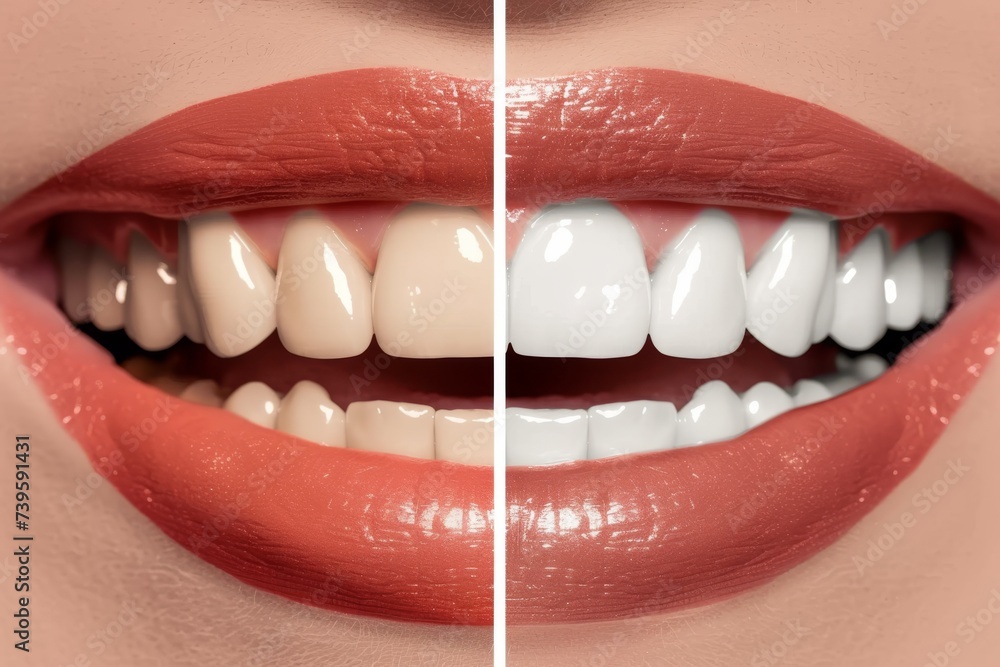Image Before And After Teeth Whitening Procedure Featuring A Close Up
