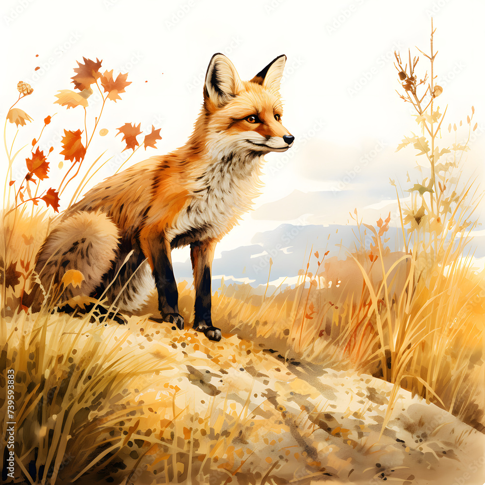 Illustrated fox with whte background, illustrated fox, animal fox ...