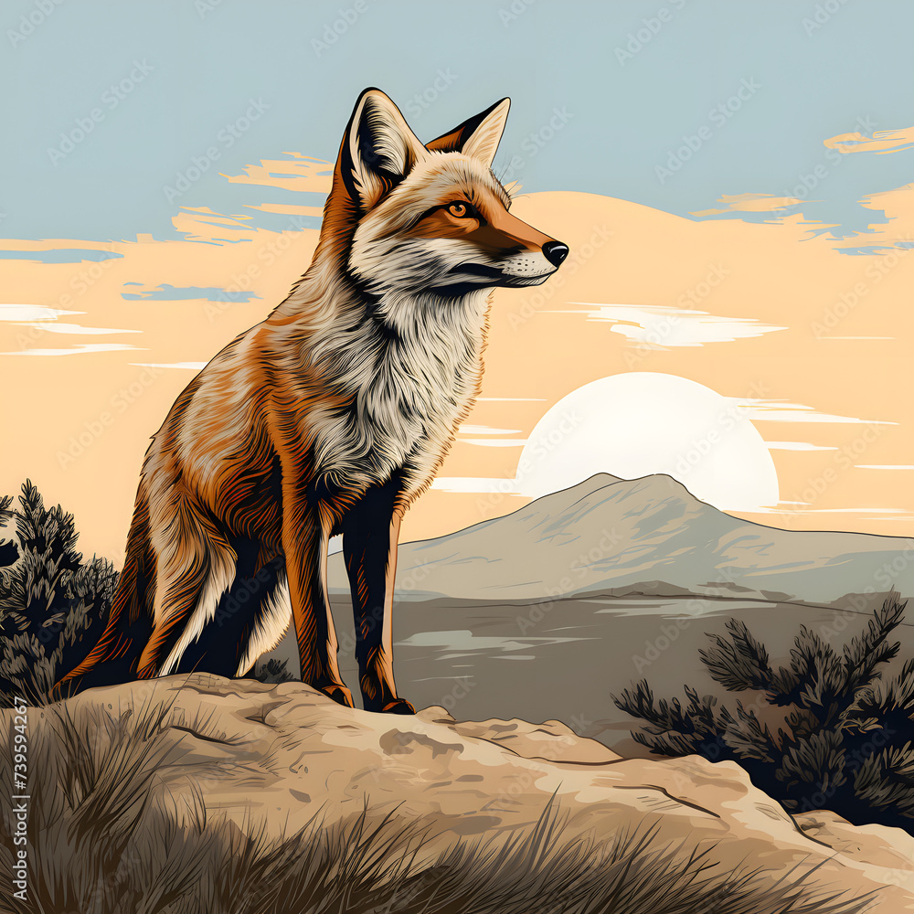 Illustrated fox with whte background, illustrated fox, animal fox ...