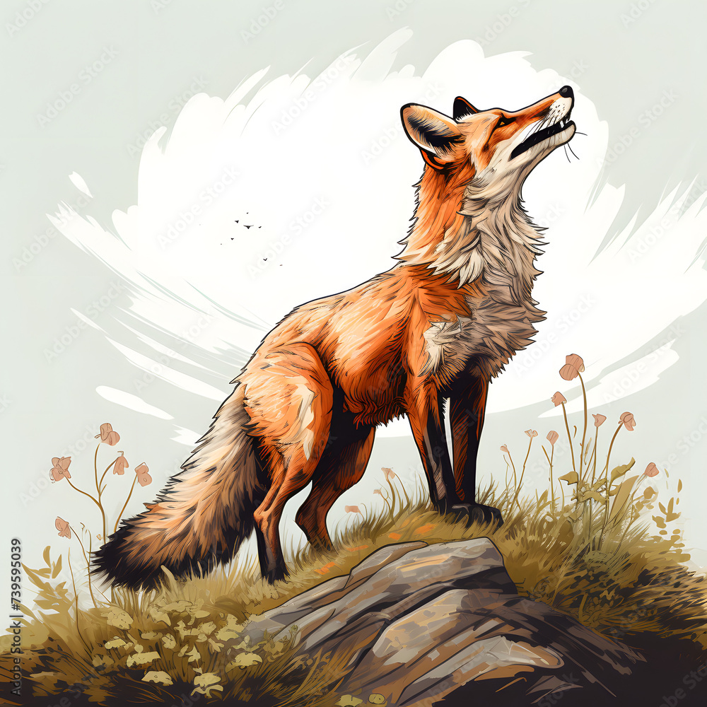 Illustrated fox with whte background, illustrated fox, animal fox ...