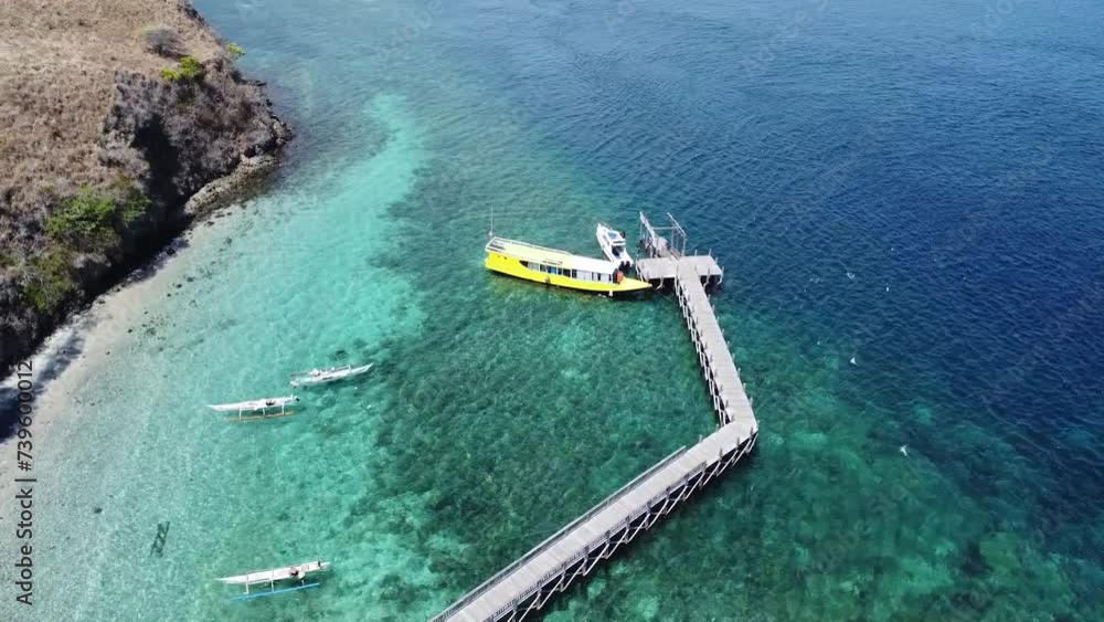View from above. Pink beach tourist destination in Labuan Bajo, Lombok ...