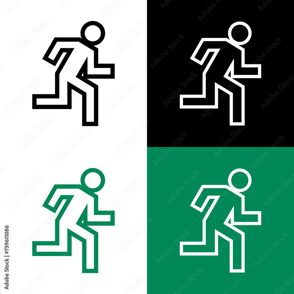 Set of icons man runs. Pictogram of a running man, evacuation or ...