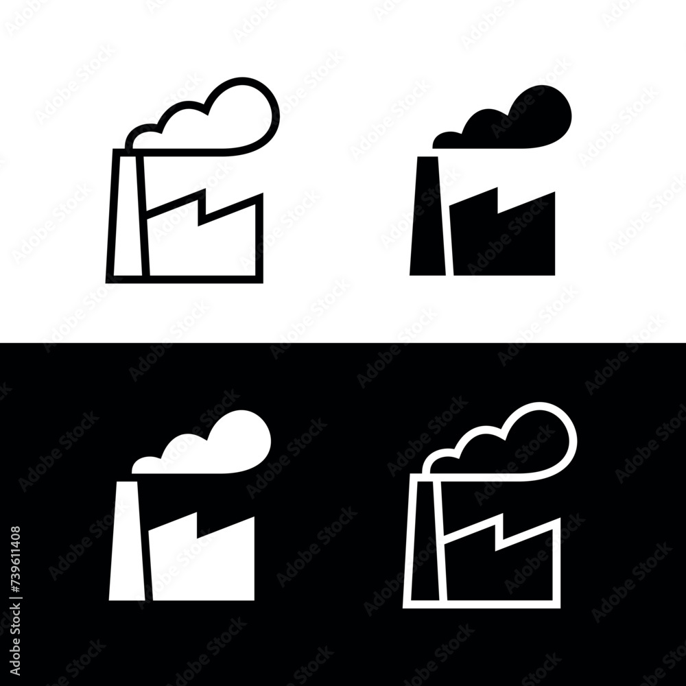 Factory or plant icons set. Pictogram of an industrial facility or ...