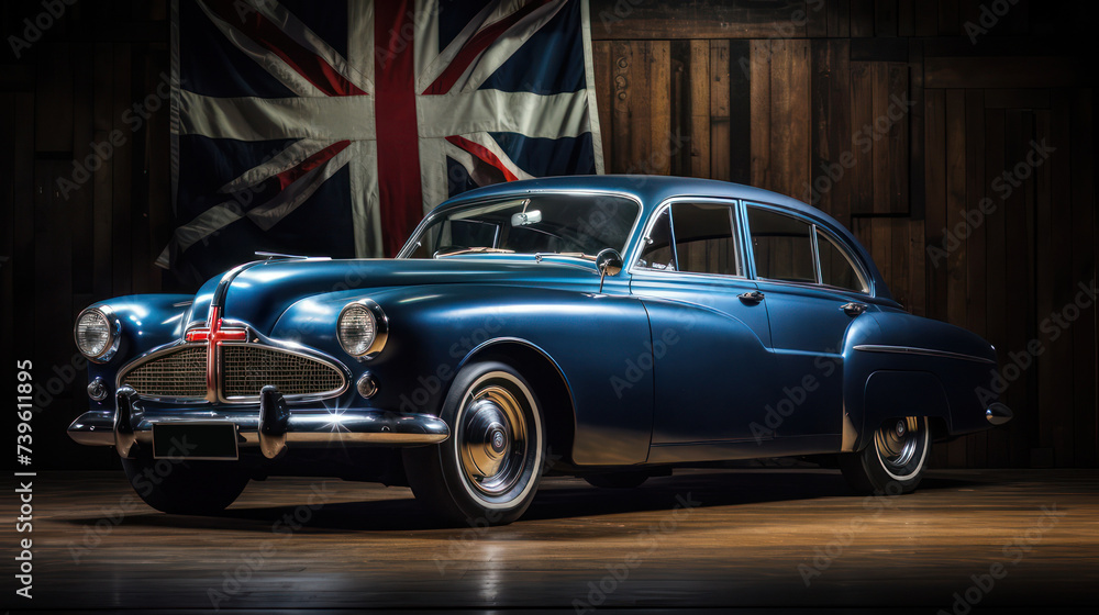 Collector of classic blue cars from the 1940s with the British flag as ...