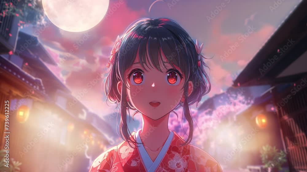 captivating anime woman with sparkling stands,light of the full moon ...