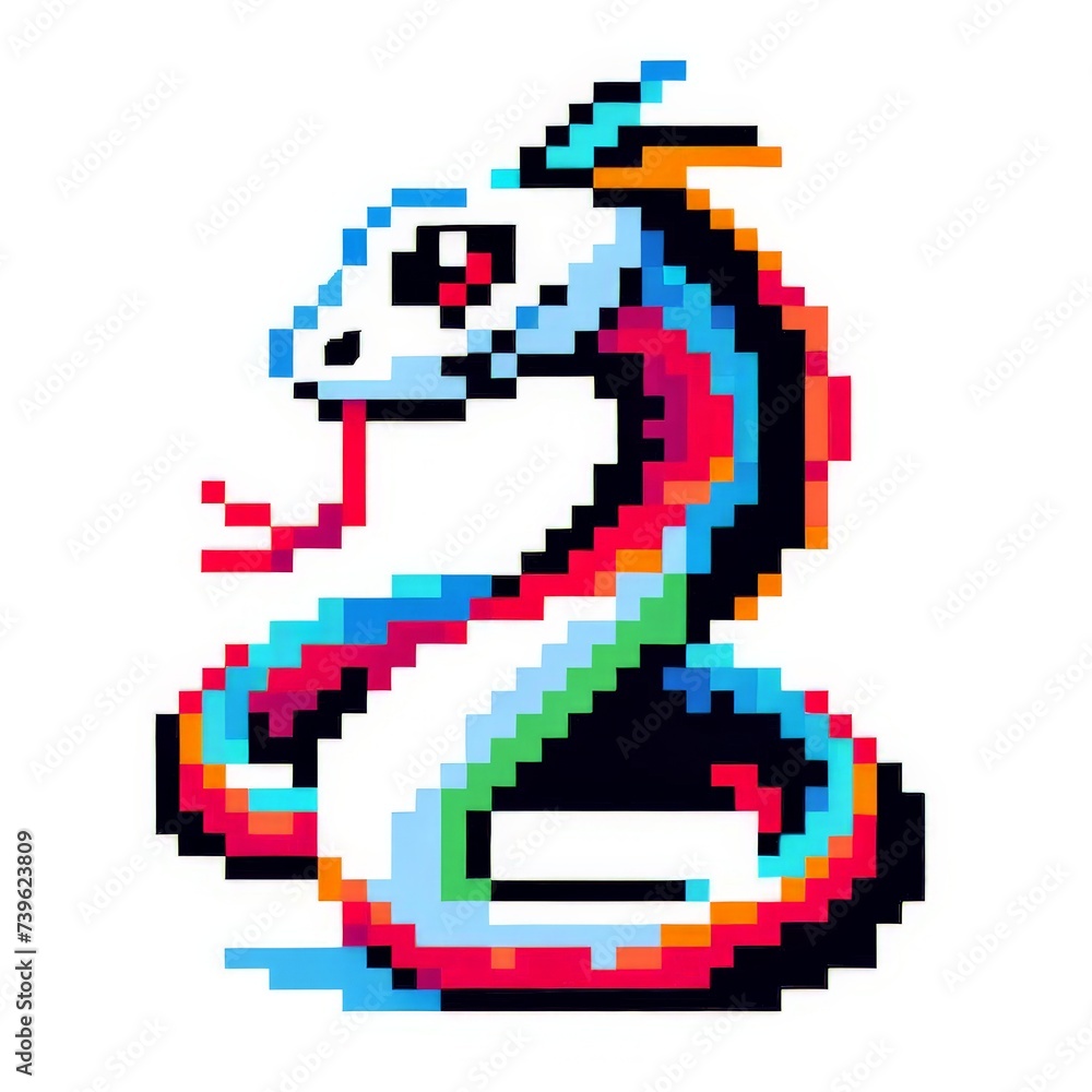 Pixel art of a snake with a white background, in the style of early 90s ...